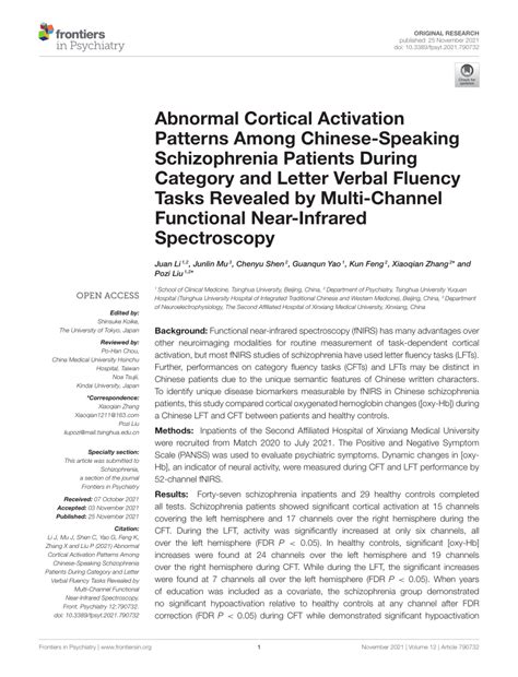 Pdf Abnormal Cortical Activation Patterns Among Chinese Speaking