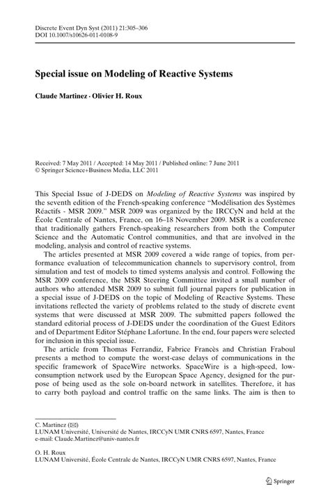 Pdf Special Issue Modeling Of Reactive Systems Selected Papers Based On The Presentations At