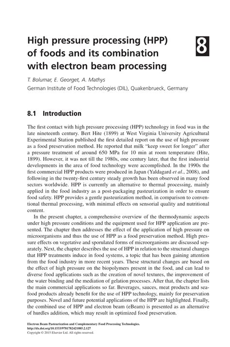 Pdf High Pressure Processing Hpp Of Foods And Its Combination With Electron Beam Processing