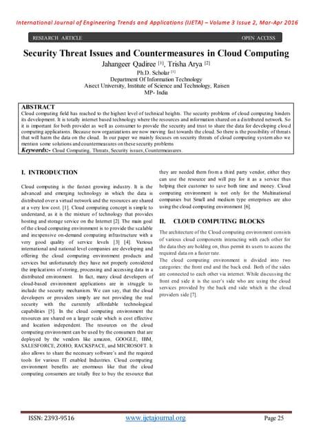 Security Threat Issues And Countermeasures In Cloud Computing Pdf