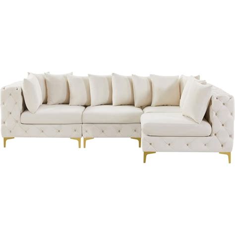 Maklaine Modern Contemporary Cream Velvet Modular Sectional