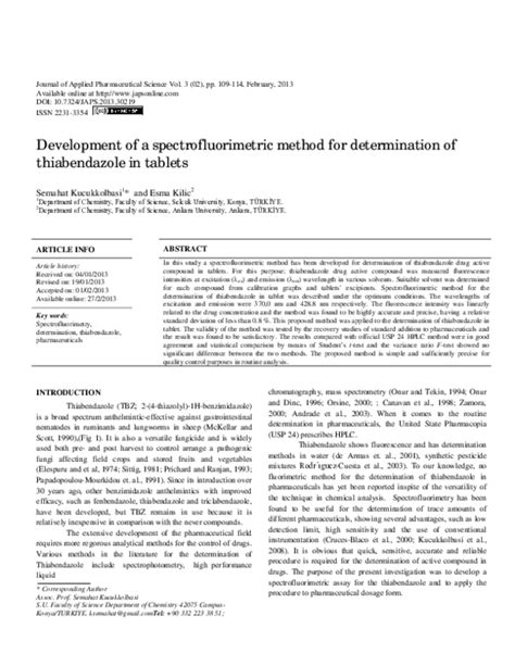 Pdf Development Of A Spectrofluorimetric Method For Determination Of Albendazole In Tablets