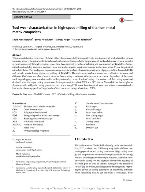 Tool Wear Characterization In High Speed Milling Of Titanium Metal Matrix Composites Request Pdf