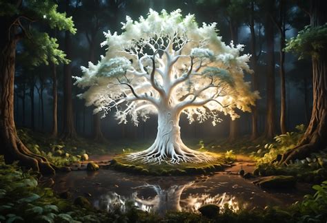Premium Photo White Glowing Tree Generative Ai