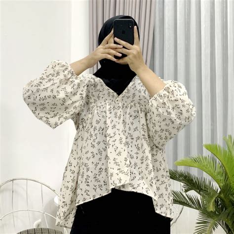 Jual V Blouse Flower Korean Style Vintage Floral Blouse Motif Bunga
