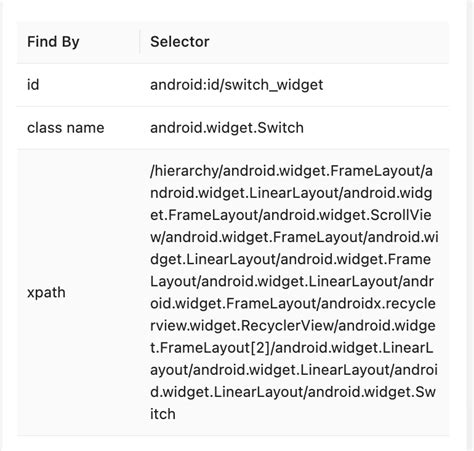 android settings app i can only target elements by xpath support