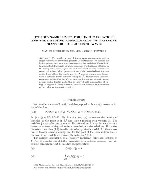 Pdf Hydrodynamic Limits For Kinetic Equations And The Diffusive