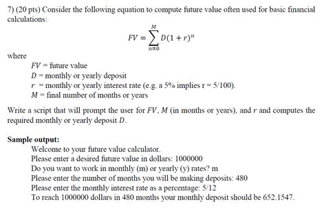 Consider The Following Equation To Compute Future