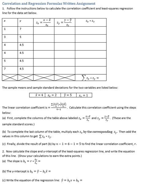 solved correlation and regression formulas written