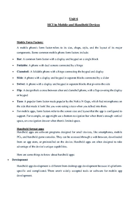 Unit 6 Hci Principles For Mobile And Handheld Devices Exploration Studocu