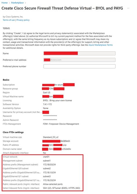 템플릿을 사용하여 azure marketplace에서 fdm vm 배포 cisco