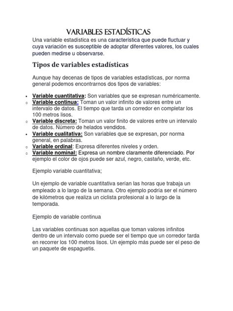 Variables Estadísticas Pdf Estadísticas Frecuencia