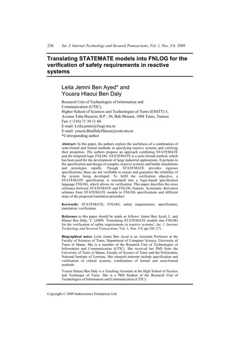 Pdf Translating Graphical Conceptual Model From Statemate To Fnlog
