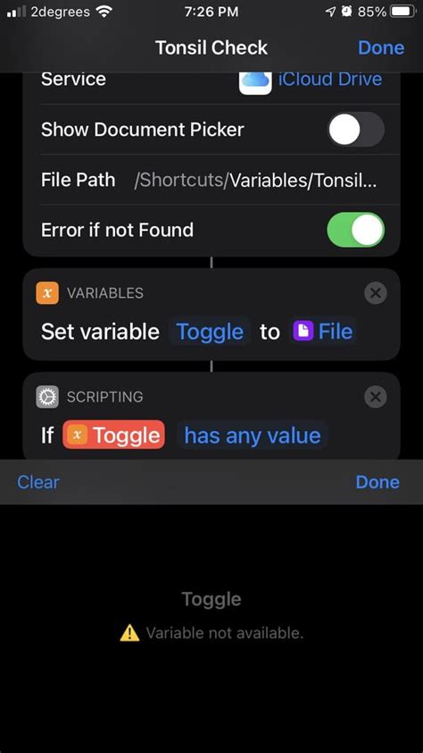 Variable Not Available Shortcuts