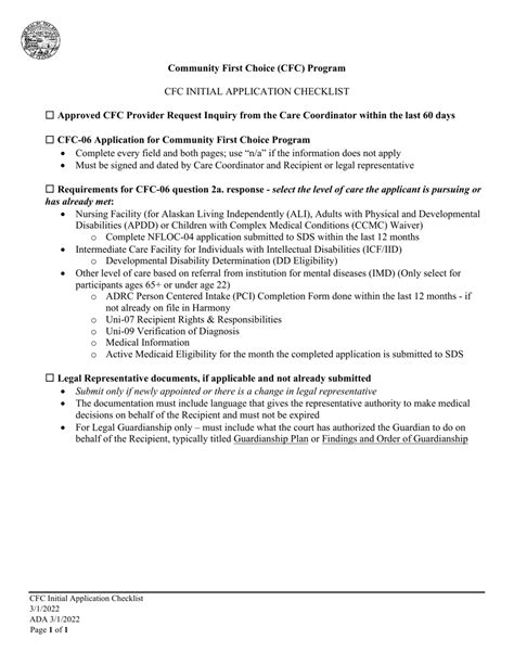 Alaska Cfc Initial Application Checklist Community First Choice Cfc