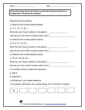 Fillable Online Understanding Numeric Patterns And Non Numeric Patterns Independent Practice