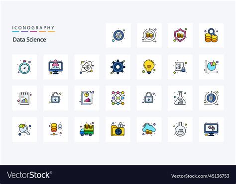 25 Data Science Line Filled Style Icon Pack Vector Image