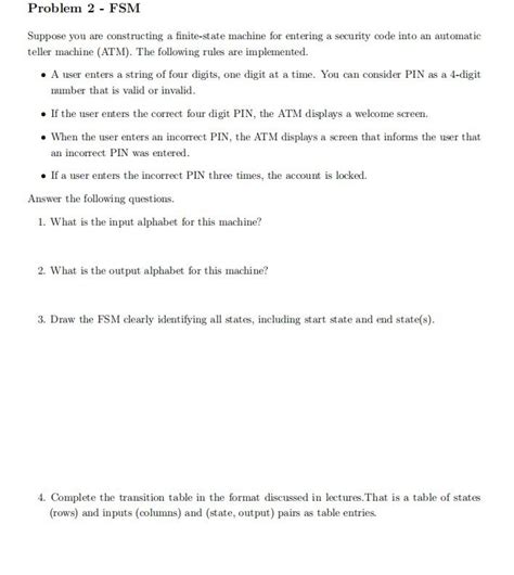 Solved Problem FSM Suppose You Are Constructing A Chegg