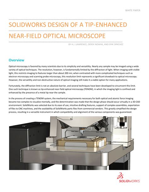 Pdf Solidworks Design Of A Tip Enhanced Near Field Optical Microscope