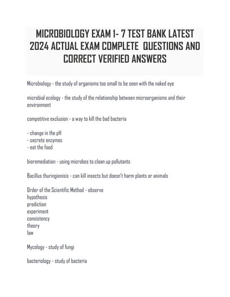 Microbiology Exam 1 7 Test Bank Latest 2024 Actual Exam Complete Questions And Correct Verified