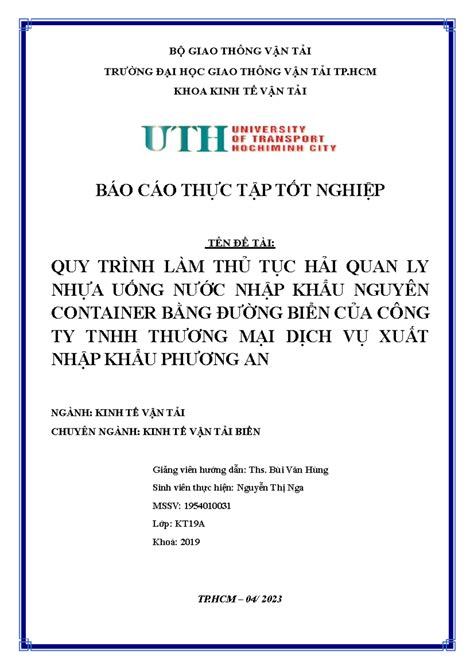 Nk Fcl Uth Báo Cáo Thực Tập Xuất Nhập Khẩu đường Biển Fcl BỘ Giao