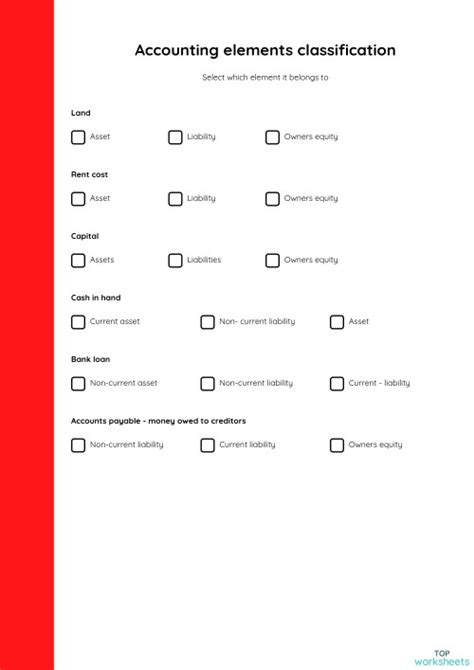 Accounting Elements Classification Interactive Worksheet Topworksheets