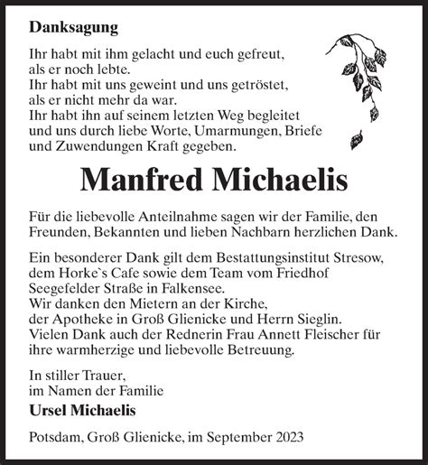 Traueranzeigen Von Manfred Michaelis Trauer Anzeigen De