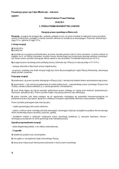 Skrypt Hppi P Recepcja Wielkie Kodyfikacje Prowadzący Grupę Mgr Edyta Włodarczyk