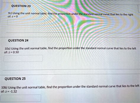 solved question 23 9c using the unit normal table find the