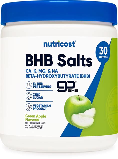 Nutricost Bhb Salts Drink Mix 30 Servings Green Apple Flavored