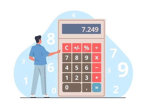 Man Does Math With Big Calculator Mathematical Calculating Numbers