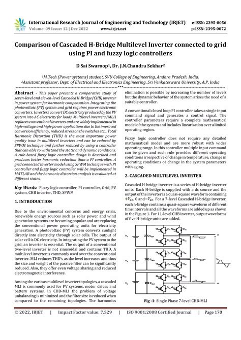 Comparison Of Cascaded H Bridge Multilevel Inverter Connected To Grid Using Pi And Fuzzy Logic