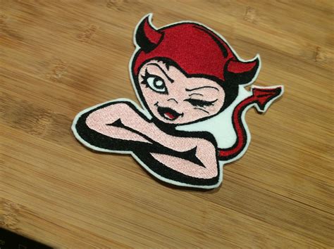 Embroidered Winking Devil Girl Patch Sewiron On By Etsy Uk