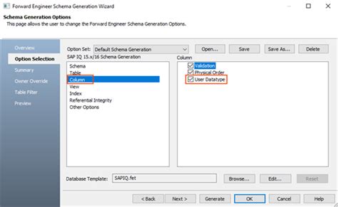Summary Of User Data Type Schema Generation Options
