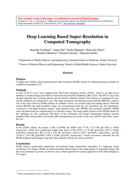 Pdf Deep Learning Based Super Resolution In Computed Tomography