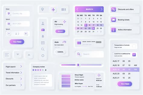 User Interface Elements For Travel Booking Mobile App Neumorphic Design