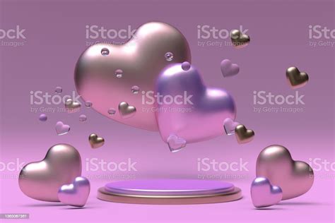 3d 세인트 발렌타인 데이 핑크 연단 황금 하트와 받침대 판매 프로모션을위한 낭만적 인 배경 템플릿 3차원 형태에 대한 스톡 사진 및 기타 이미지 Istock