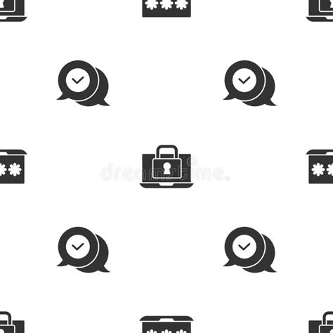 Set Laptop With Password And Lock And Check Mark In Speech Bubble On Seamless Pattern Vector