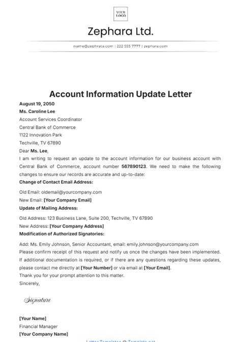 Free Account Information Update Letter Template To Edit Online
