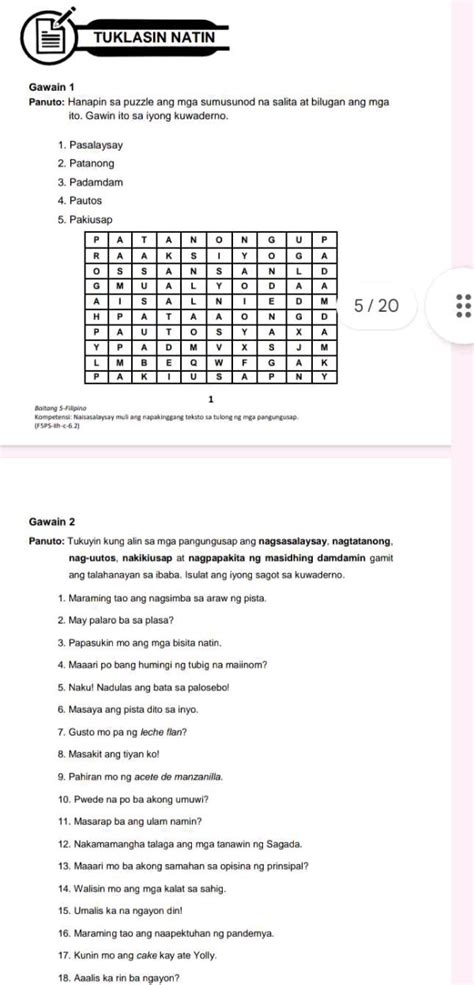 TUKLASIN NATIN Gawain 1 Panuto Hanapin sa | StudyX