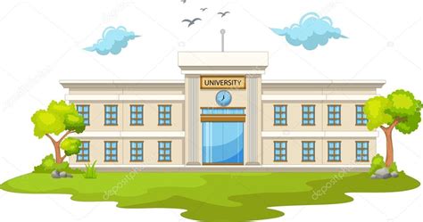 Dibujos Animados De La Hermosa Universidad Con Hierba Verde — Vector De