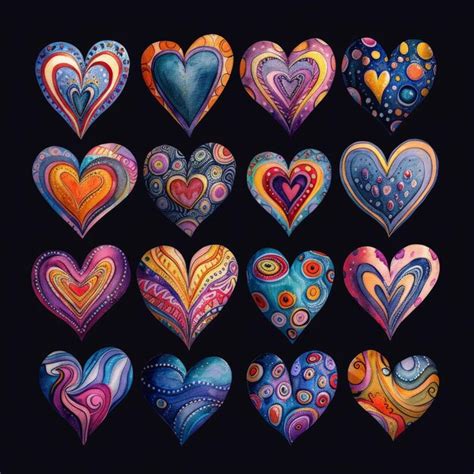 Assorted Heart Shapes Painted In Various Colors Premium Ai Generated