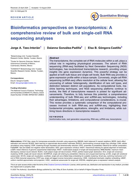 Pdf Bioinformatics Perspectives On Transcriptomics A Comprehensive