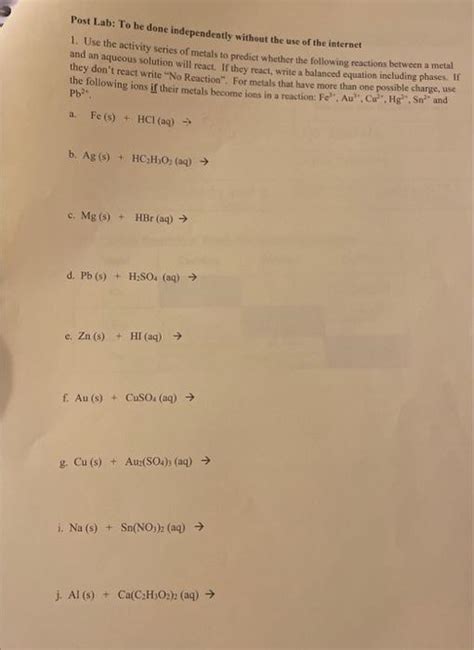 Solved Post Lab To Be Done Independently Without The Use Of