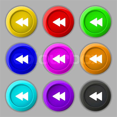 Rewind Icon Sign Symbol On Nine Round Colourful Buttons Vector Stock Vector Colourbox