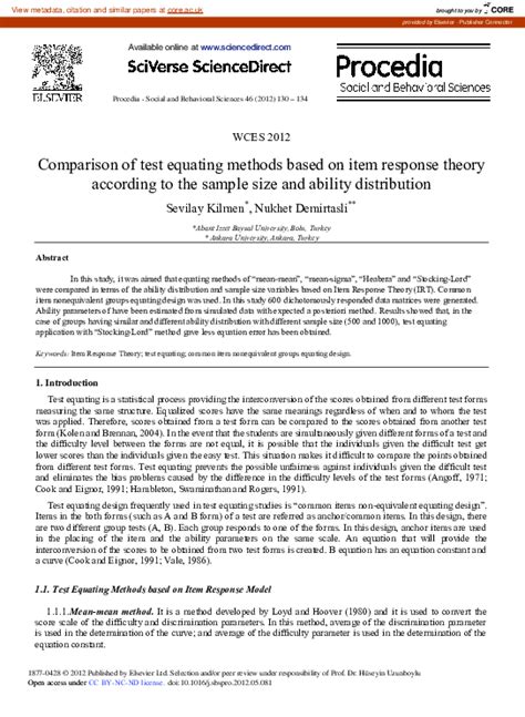 pdf comparison of test equating methods based on item response theory