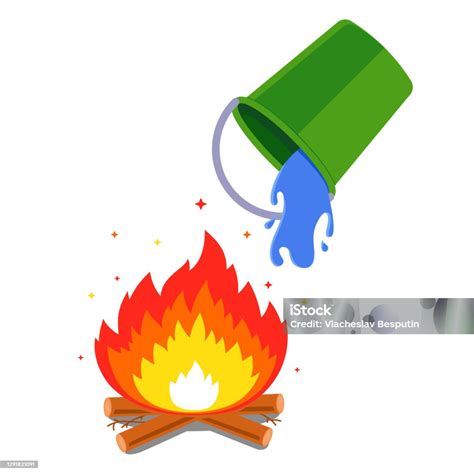 Wasser Aus Einem Eimer Gießen Und Ein Feuer Im Wald Löschen Stock Vektor Art Und Mehr Bilder Von