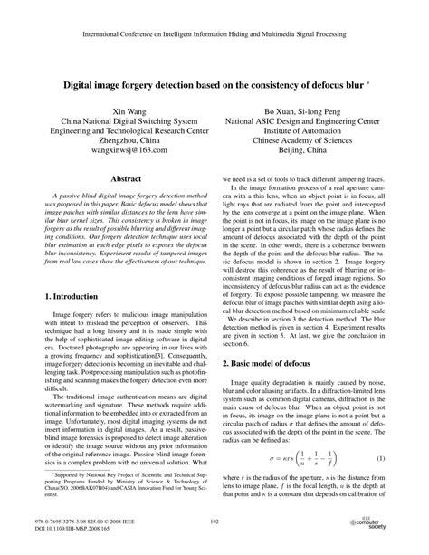 Pdf Digital Image Forgery Detection Based On The Consistency Of