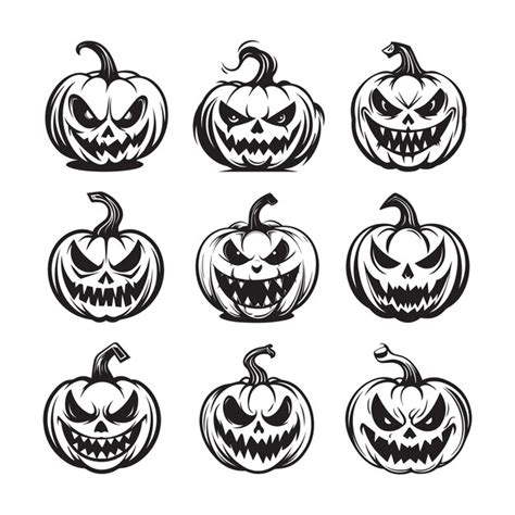 Premium Vector Monochrome Halloween Pumpkins