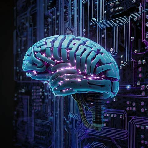 Futuristic Digital Brain Made of Glowing Circuit Boards and Neural Networks Stock Illustration ...